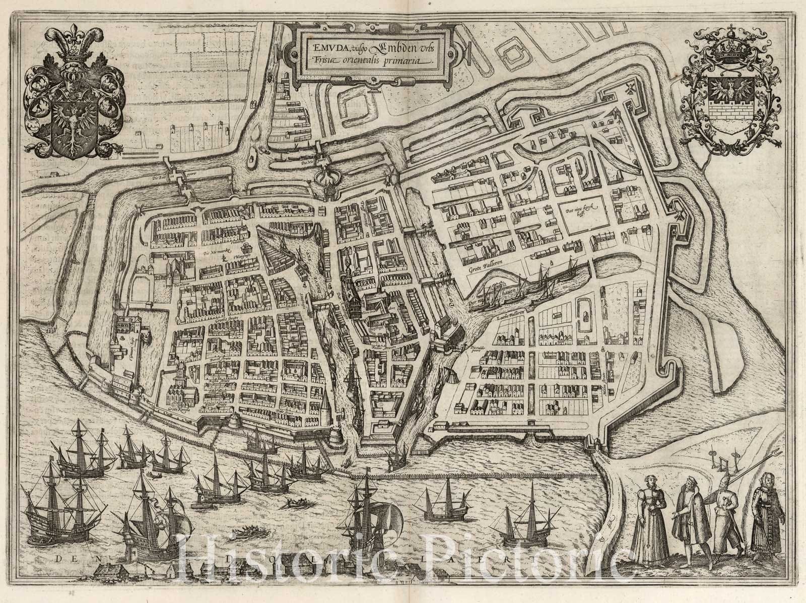 Historic Wall Map : Emden , Germany, VOI II (32) Embden (Emden), 1575 ...