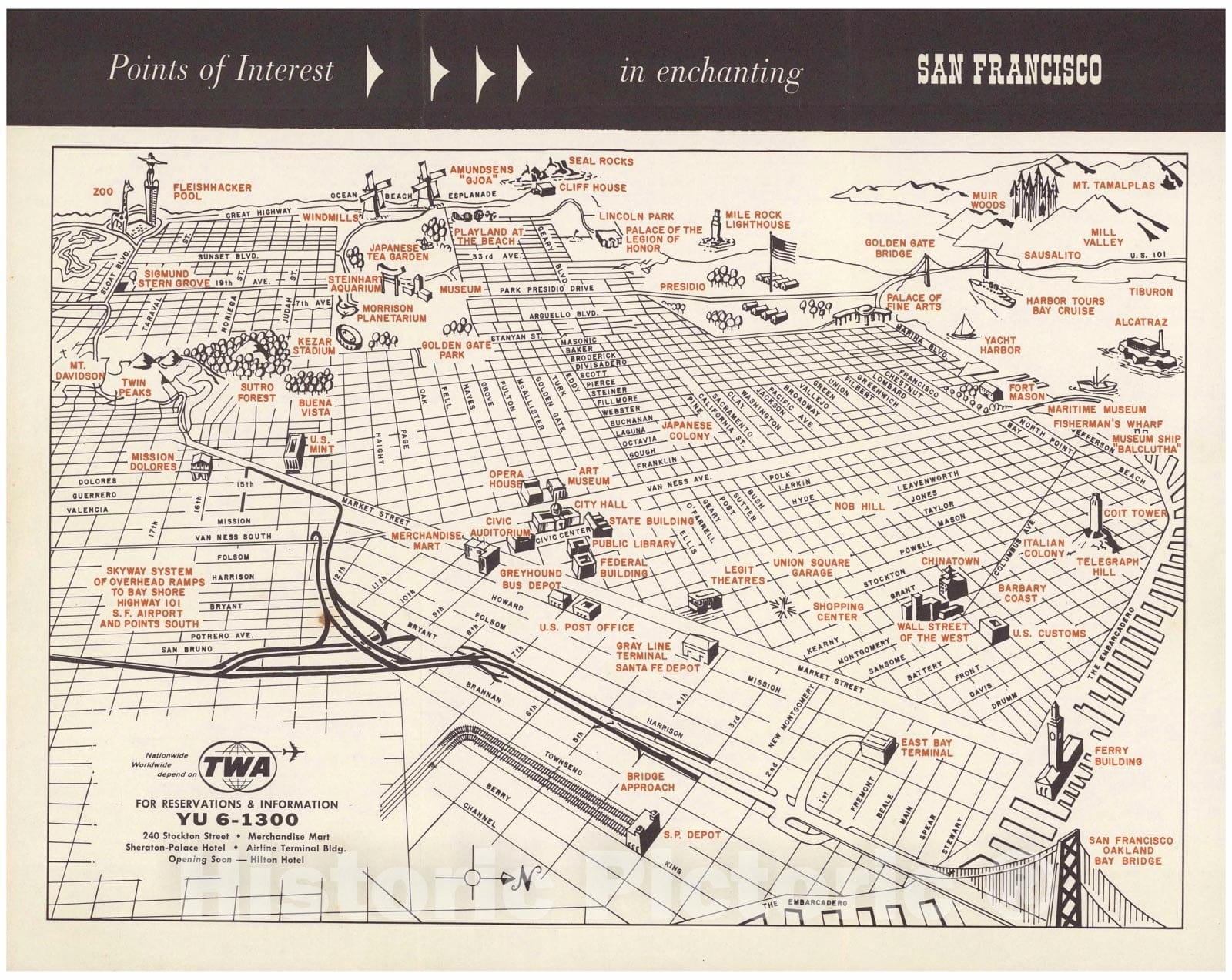 Historic Map - Points of Interest in Enchanting San Francisco. TWA, 19 ...