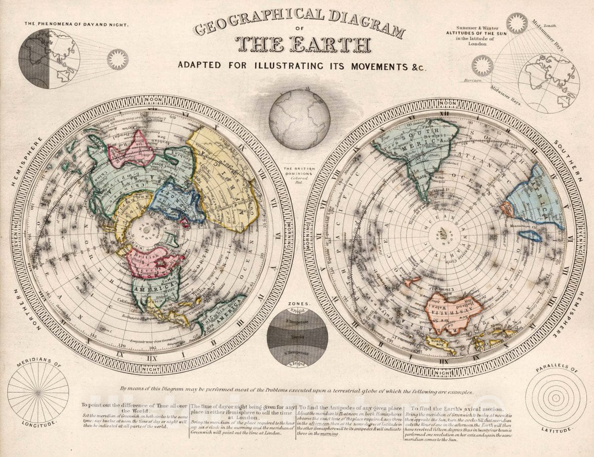 Historic Map : Geographical Diagram of The Earth : adapted for Illustr ...