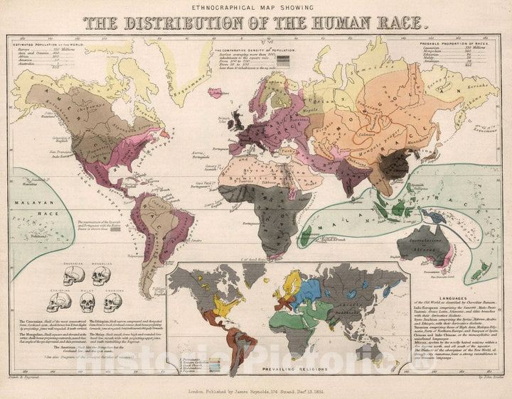 Historic Map : Ethnographical map Showing The Distribution of The Huma ...