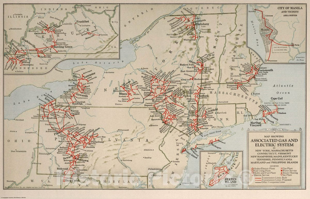 Historic Map : 1926 Map Showing Associated Gas and Electric System in ...