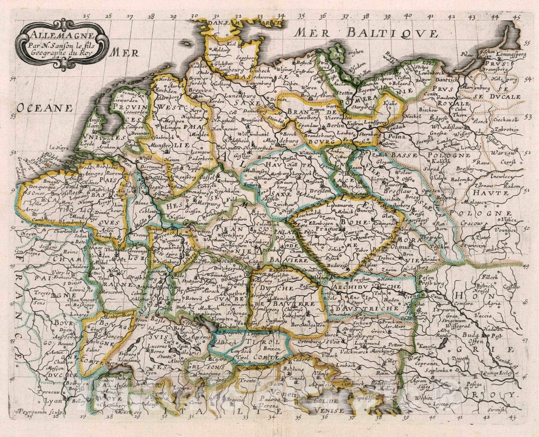 Historic Map : Germany, , Europe Allemagne. Par N. Sanson le fils Geog ...