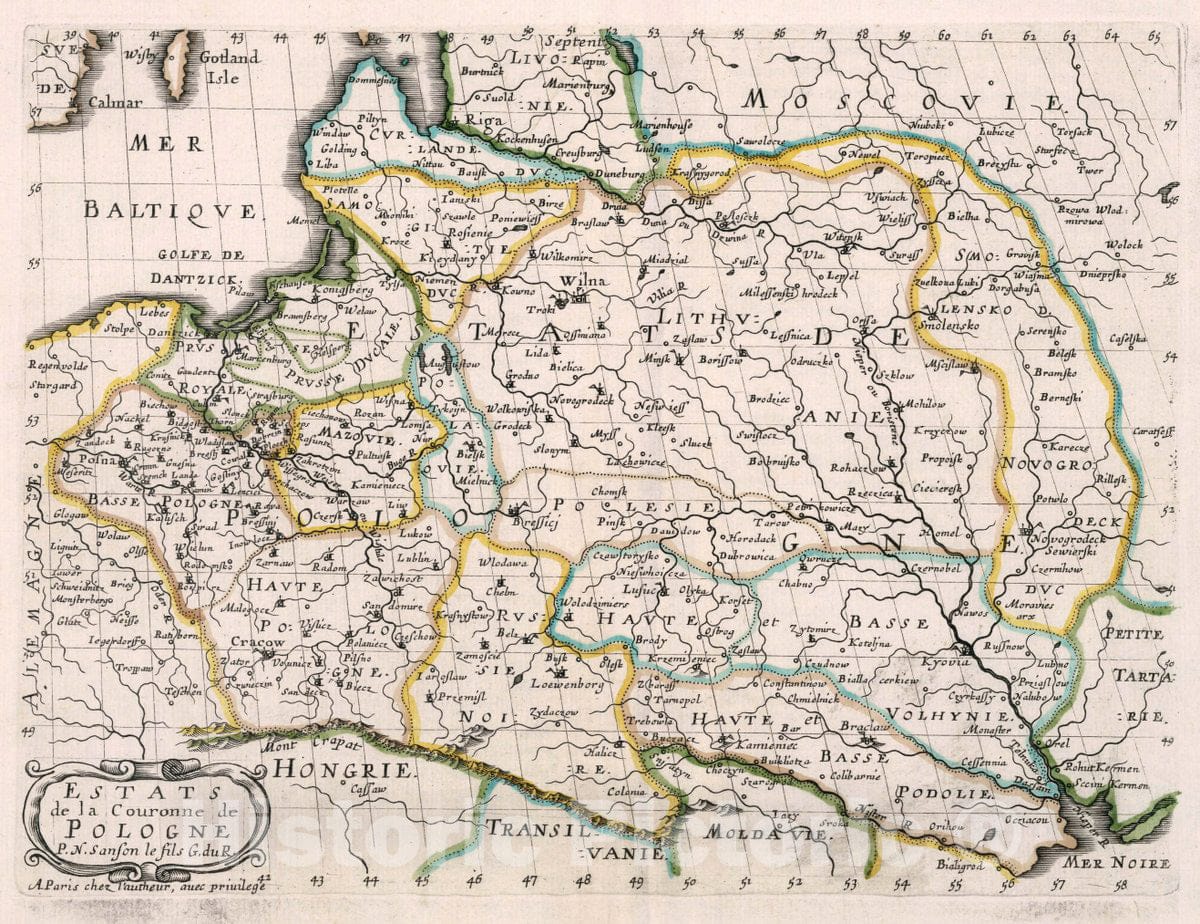 Historic Map : Poland, , Europe Estats et la Couronne de Pologne, 1648 ...