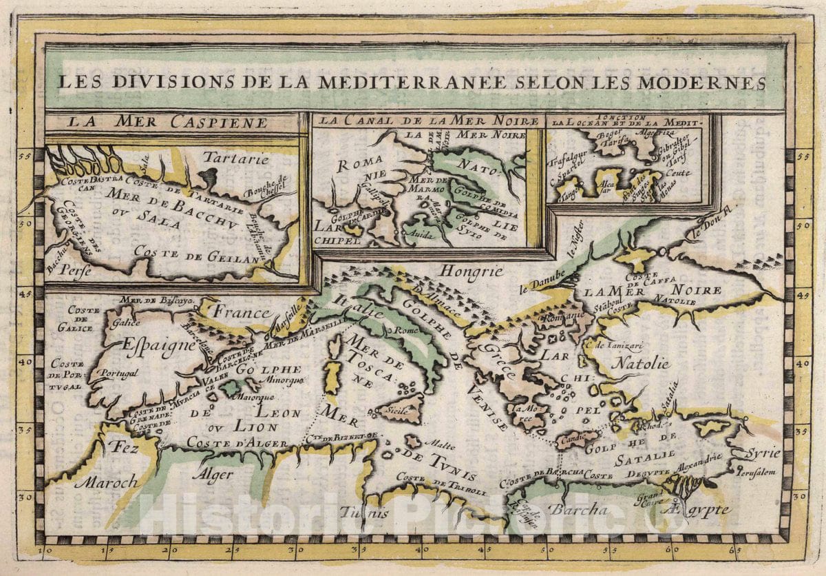Historic Map : Mediterranean Sea Les Divisions de la Mediterranee Selo ...