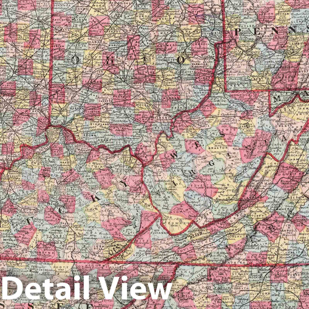 Historic Map : 1874 County map of Ohio, Indiana, Illinois,Tennessee an ...