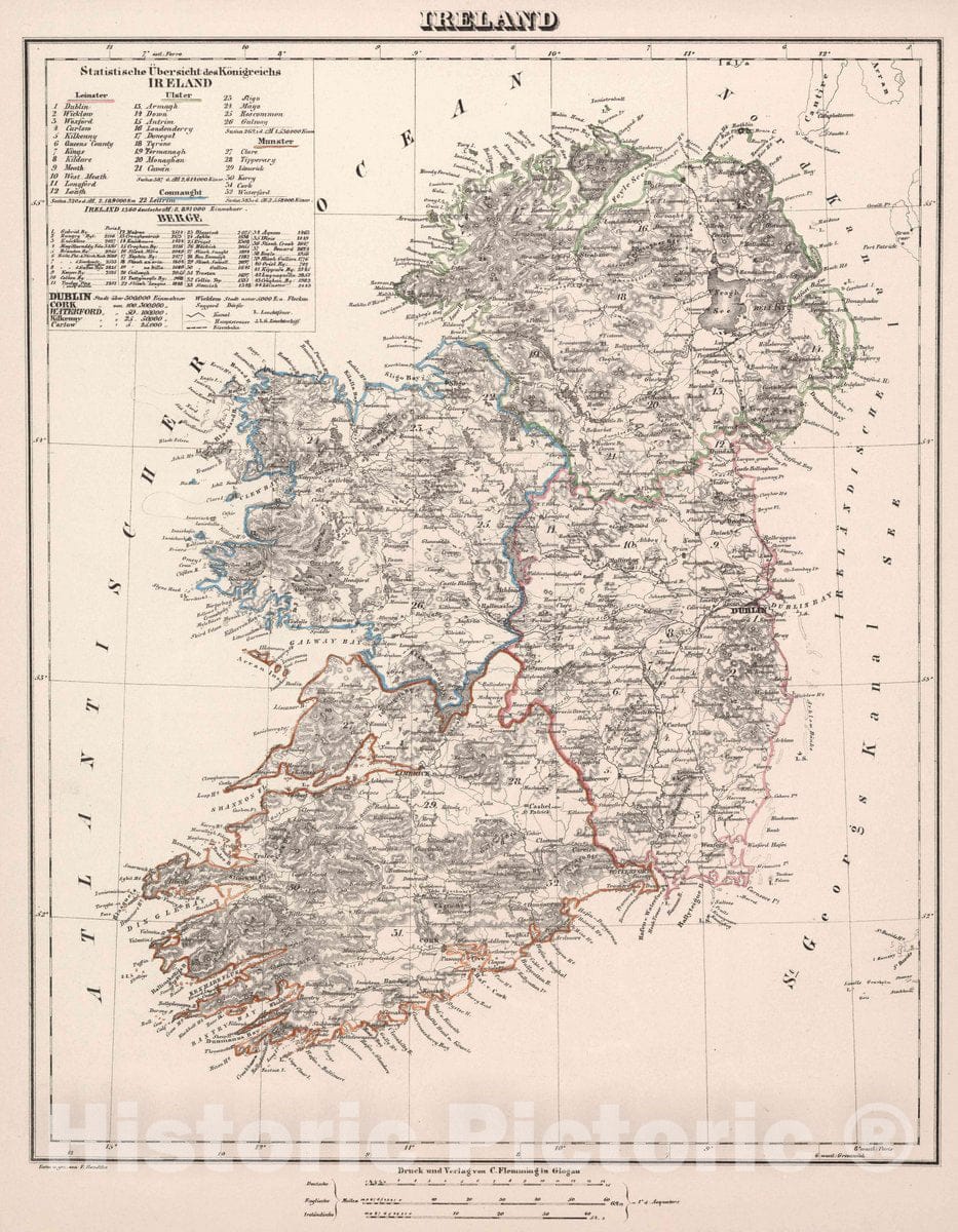 Historic Map : Ireland, 1847 Atlas - Vintage Wall Art - Historic Pictoric