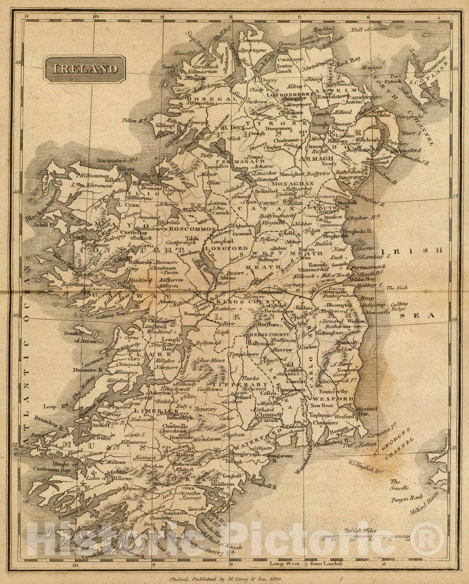 Historic Map : Ireland. Philad, Published by M. Carey & Son, 1820. (18 ...