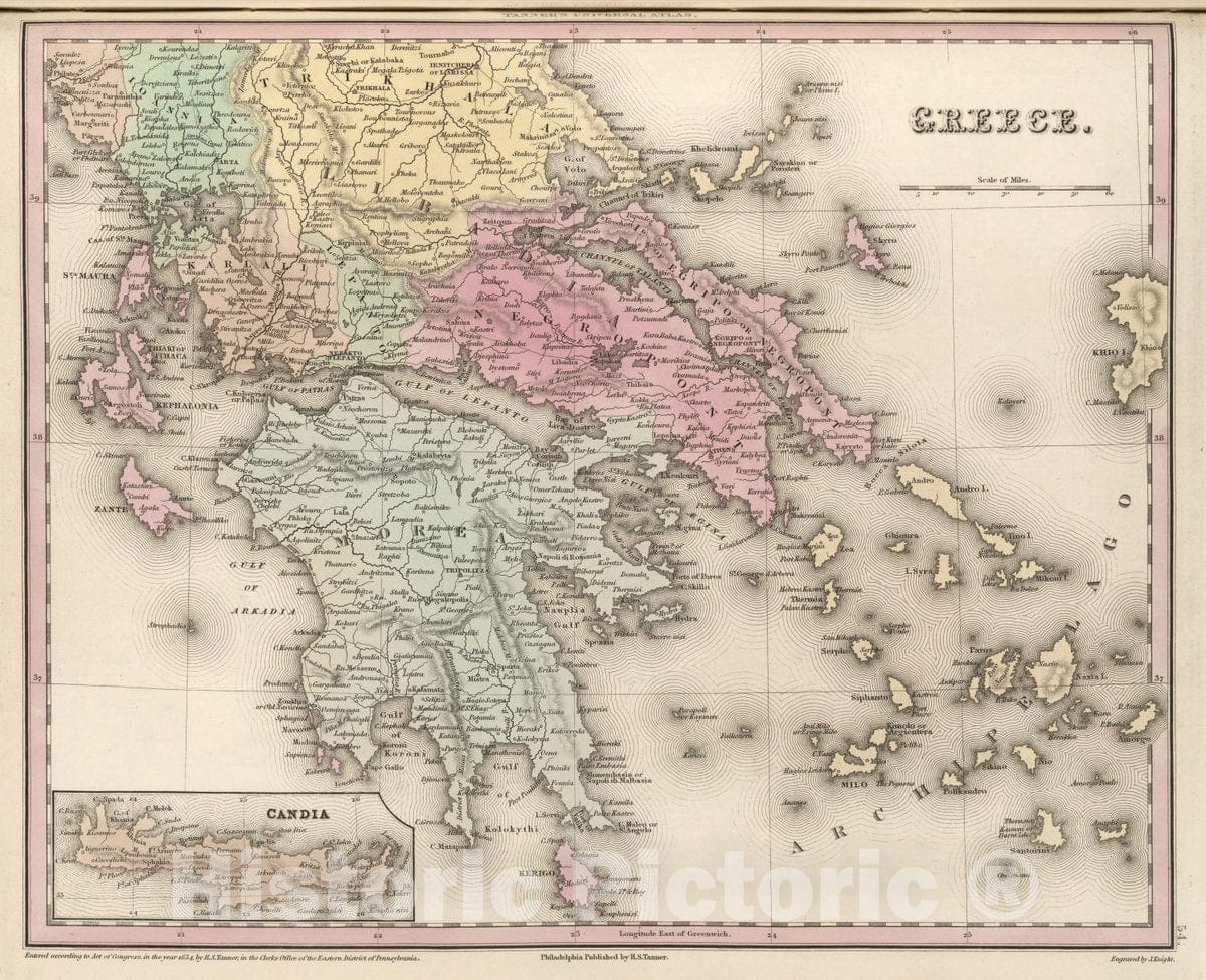 Historic Map : Greece. (Inset) Candia, 1836 Atlas - Vintage Wall Art ...