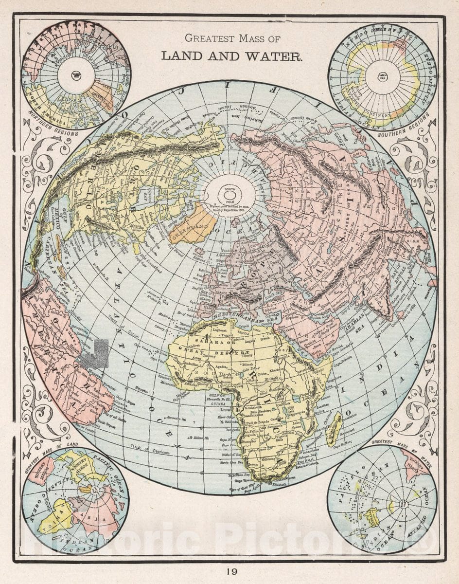 Historic Map : Greatest Mass of Land and Water, 1901 Atlas - Vintage W ...
