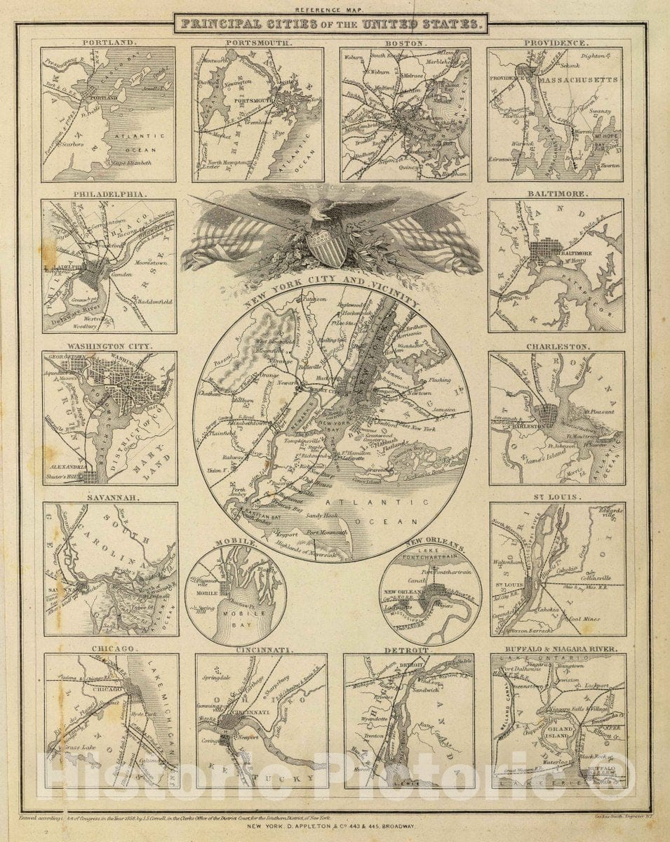 Historic Map : Principal Cities of The United States, 1864 Atlas - Vin ...