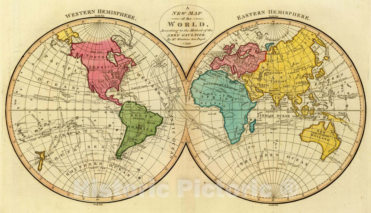 Historic Map : 1799 School Atlas - A New map of The World, According t ...
