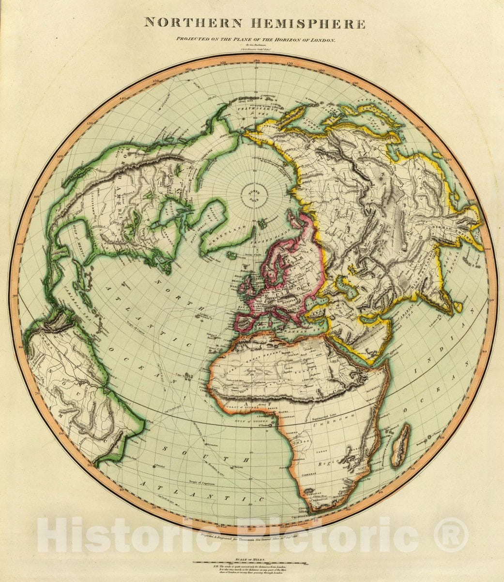 Historic Map : N. Hemisphere, Plane of London, 1816 Atlas - Vintage Wa ...