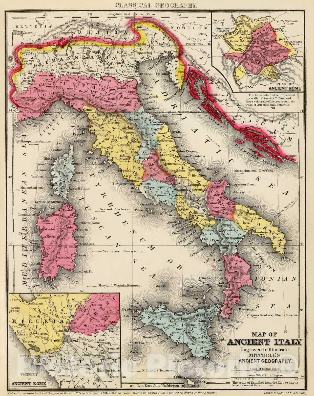 Historic Map - 1875 Classical Atlas - Map of ancient Italy. (with) Pla ...