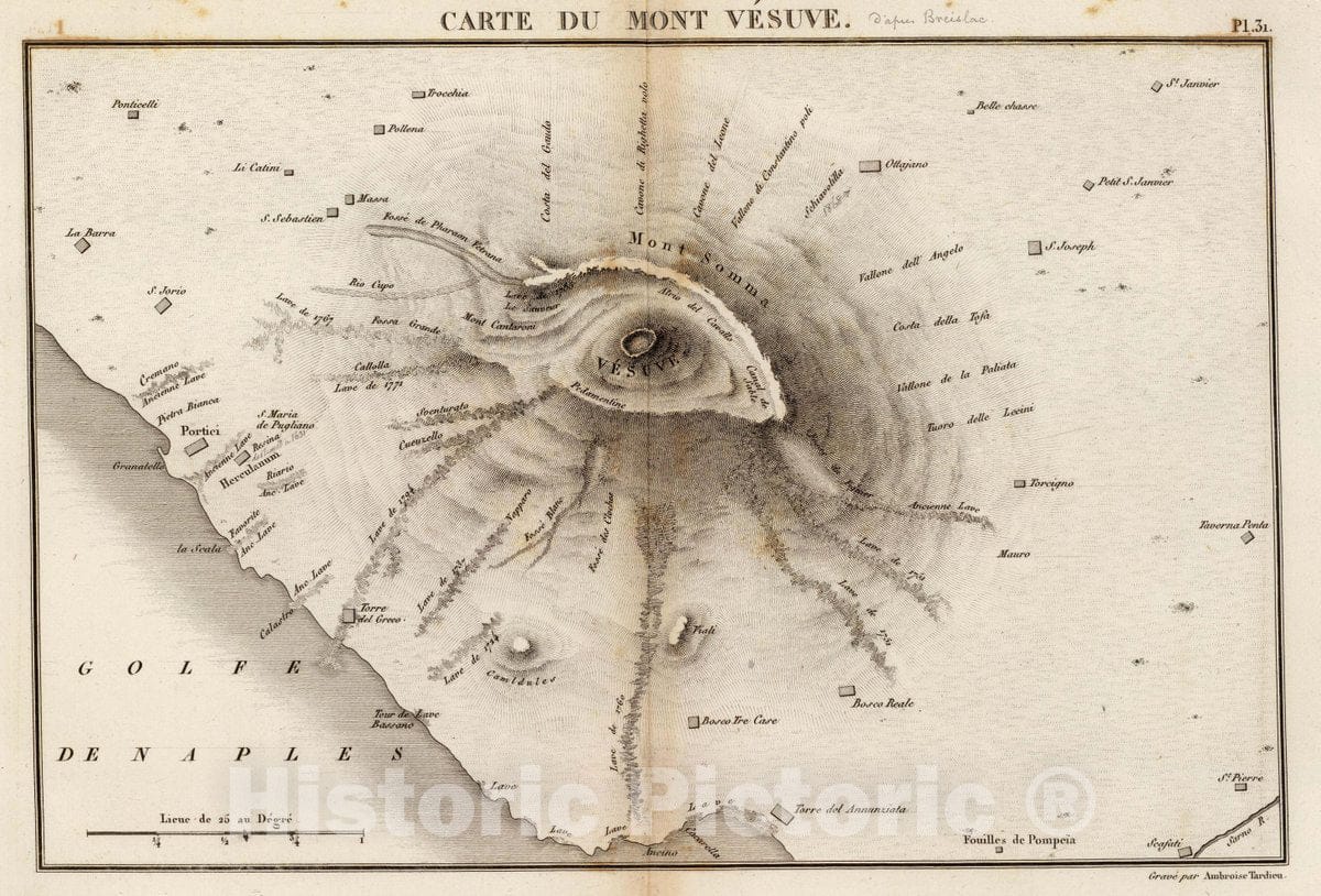 Historic Map : Italy, Vesuvius (Italy) Carte du Monte Vesuve. Grave pa ...