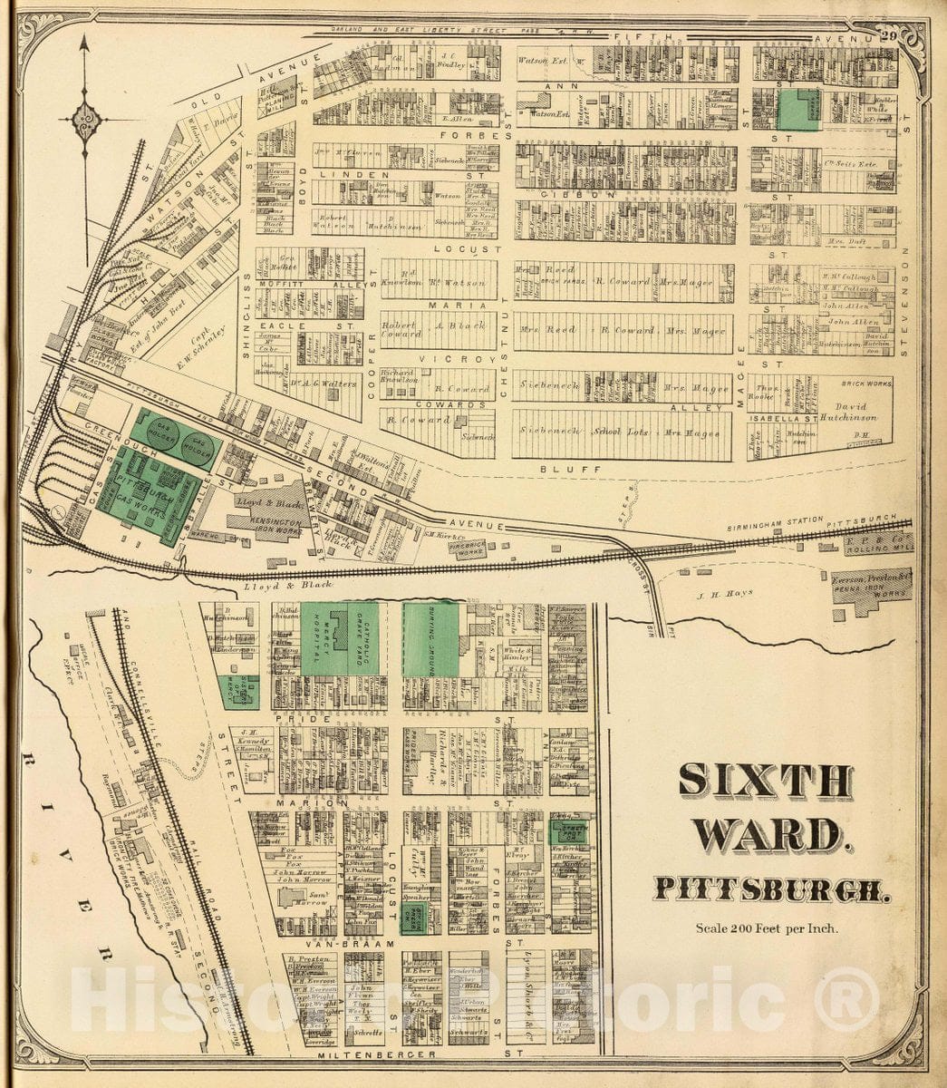 Historic Map : Sixth Ward, Pittsburgh. (1872), 1872 City Atlas - Vinta ...