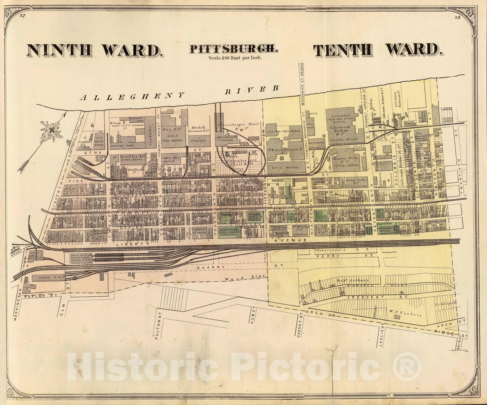 Historic Map - Ninth Ward, Tenth Ward, Pittsburgh. (1872), 1872 City A ...