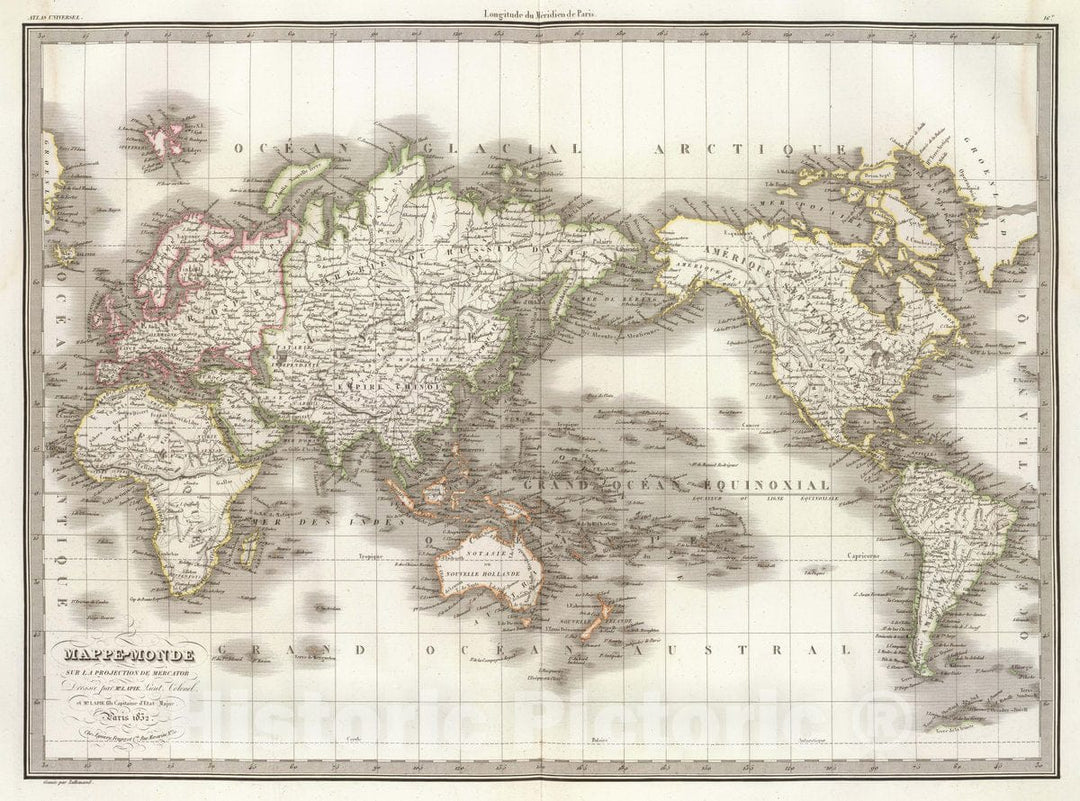 Historic Map : Mappe-Monde sur la Projection de Mercator. Dressee par – Historic Pictoric
