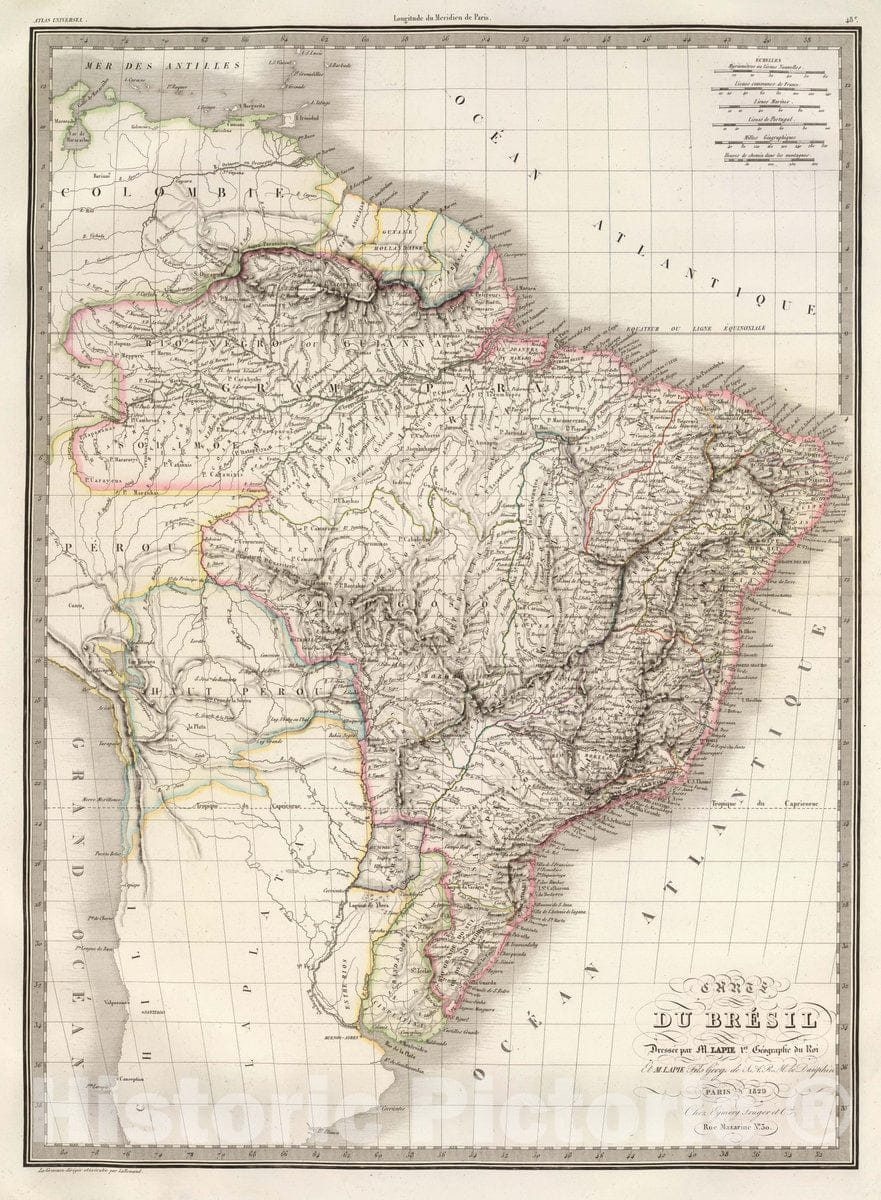 Historic Map : Brazil; Uruguay, , South America Carte du Bresil. , 182 ...