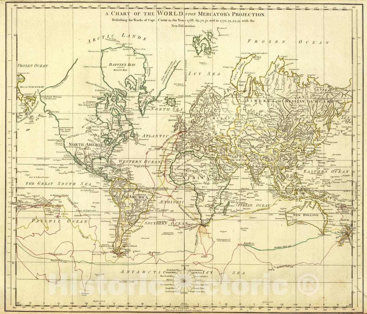 Historic Map : A Chart of The World Upon Mercator's Projection. Descri ...