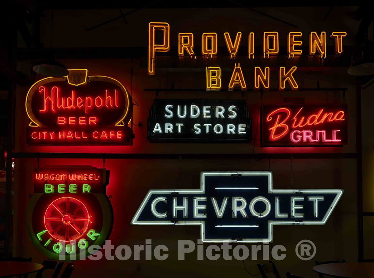 Photo- An array of advertising signs inside the American Sign Museum i ...