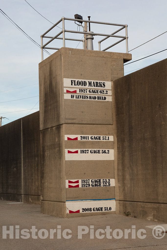 Photo - Markings for Various Record Flood Levels on The City floodwall ...