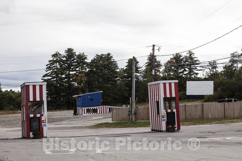 Photo- Ticket booths and screen at a drive-in movie theater in Weirs B ...