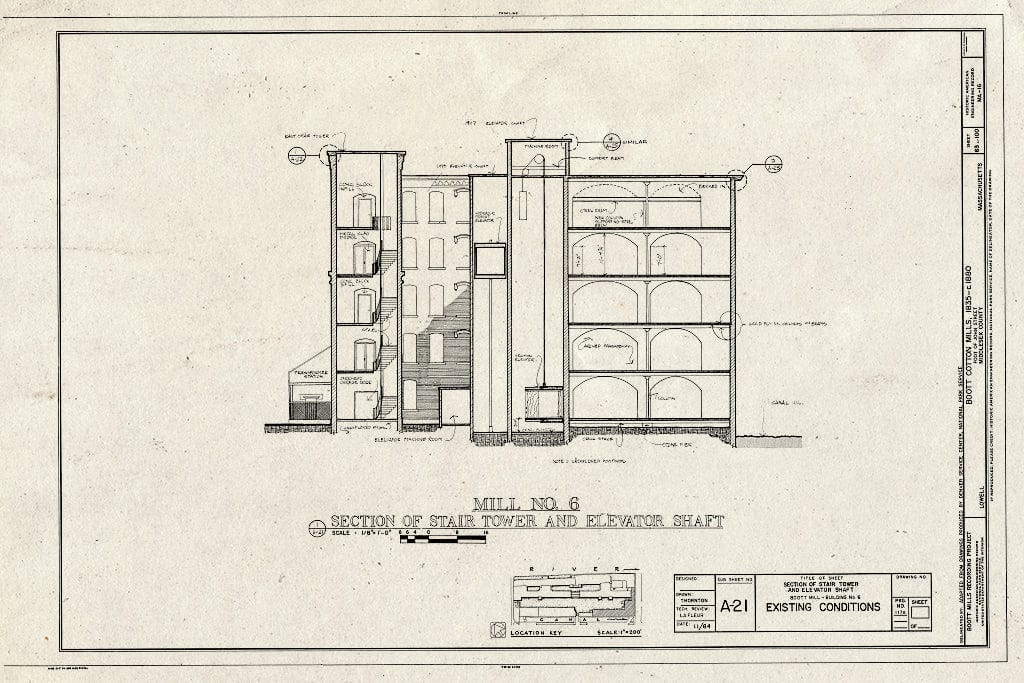 Blueprint Mill No. 6, Section of Stair Tower and Elevator Shaft, Exist ...