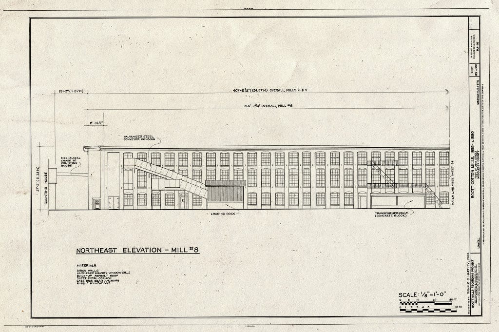 Blueprint Northeast Elevation - Mill #8 - Boott Cotton Mills, John Str ...