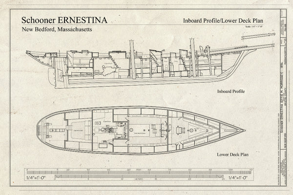 Blueprint Inboard Profile and Lower Deck Plan - Schooner Ernestina, Ne ...