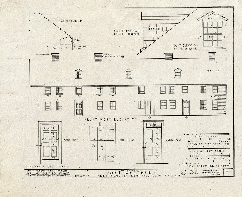 Blueprint HABS ME,6-AUG,1- (Sheet 6 of 17) - Fort Western, Main Buildi ...