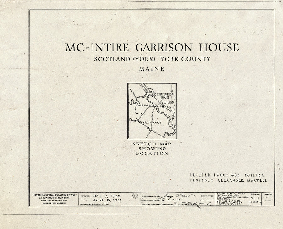 Blueprint HABS ME,16-Bern.V,1- (Sheet 0 of 13) - McIntire-Garrison Hou ...