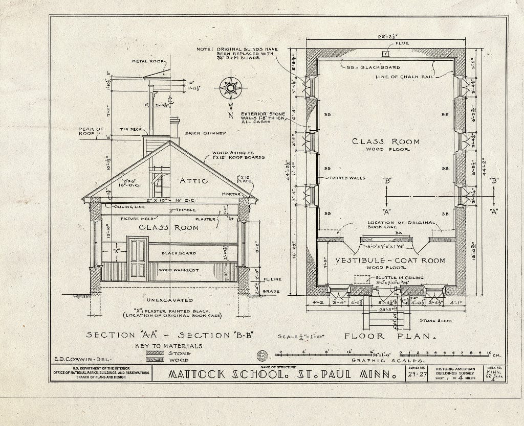 Blueprint HABS MINN,62-SAIPA,4- (Sheet 1 of 4) - Mattock School, Rando ...