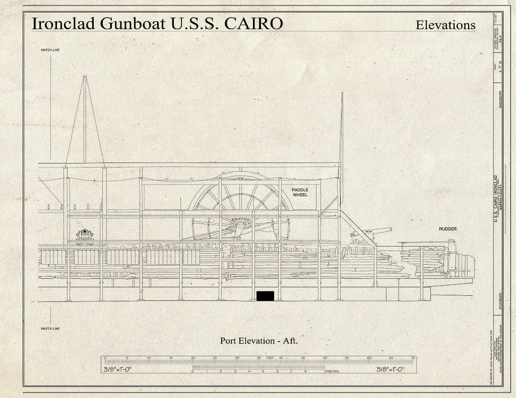 Blueprint Port Elevation - AFT - U.S.S. Cairo Ironclad, Vicksburg, War ...