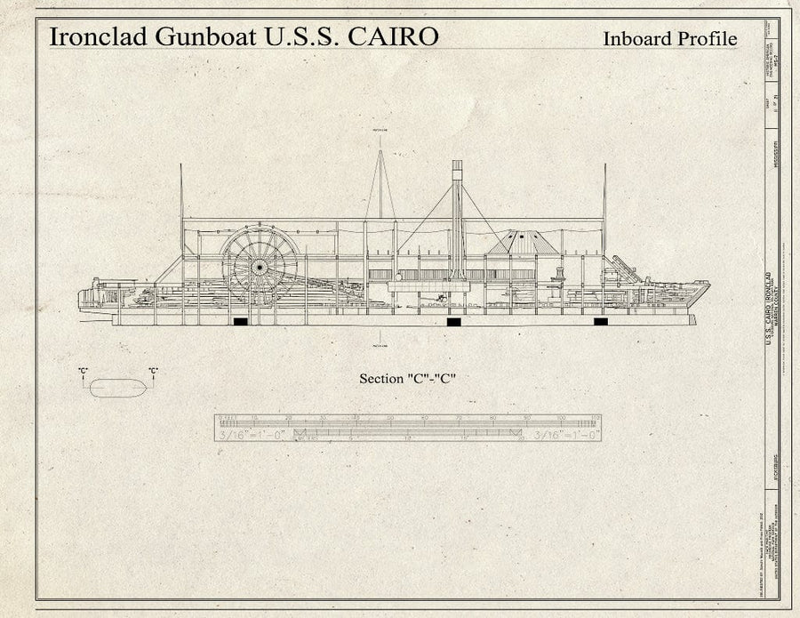 Blueprint Inboard Profile - Section C-C - U.S.S. Cairo Ironclad, Vicks – Historic Pictoric