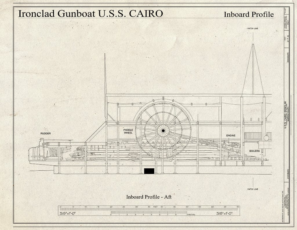 Blueprint Inboard Profile - AFT - U.S.S. Cairo Ironclad, Vicksburg, Wa ...