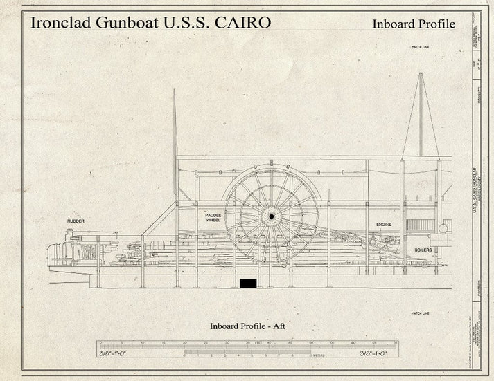Blueprint Inboard Profile - AFT - U.S.S. Cairo Ironclad, Vicksburg, Wa – Historic Pictoric