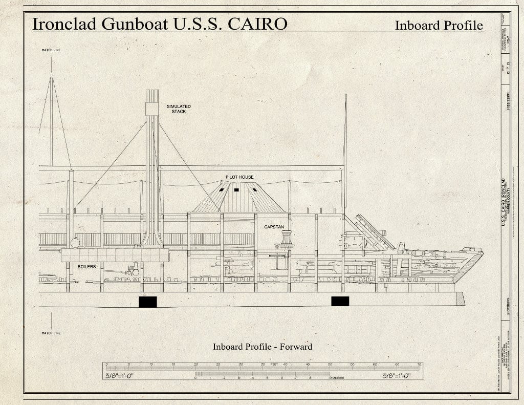 Blueprint Inboard Profile - Forward - U.S.S. Cairo Ironclad, Vicksburg ...