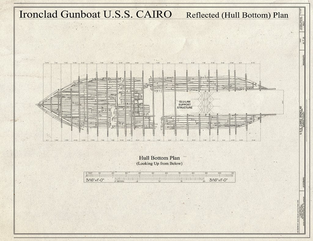 Blueprint Reflected (Hull Bottom) Plan - U.S.S. Cairo Ironclad, Vicksb ...