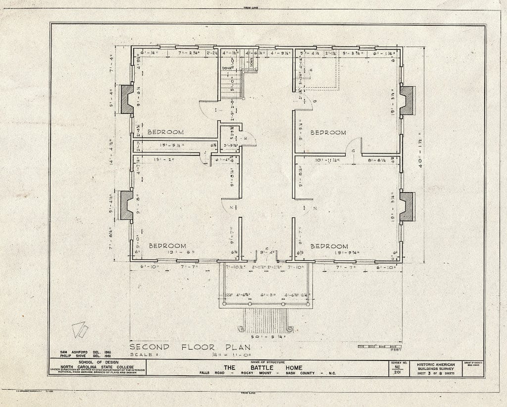Historic Pictoric : Blueprint 3. Second Floor Plan - Battle House, NC