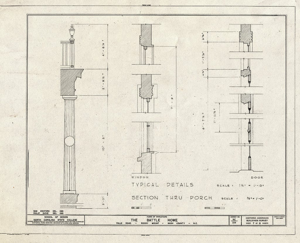 Historic Pictoric : Blueprint 7. Window and Door Details; Porch Sectio