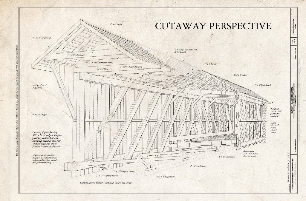 Historic Pictoric : Blueprint Cutaway Perspective - Bunker Hill Bridge