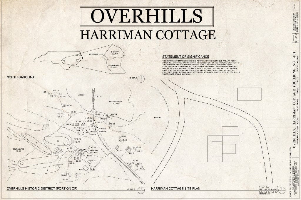 Historic Pictoric : Blueprint Site Plan - Overhills, Harriman Cottage,