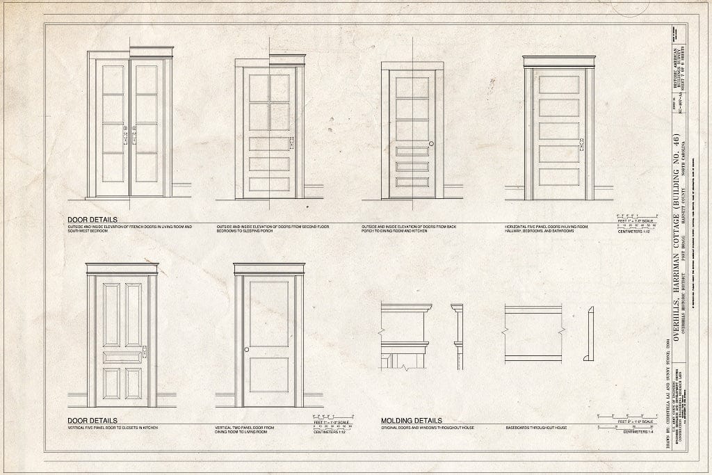 Historic Pictoric : Blueprint Door Details and Molding Details - Overh