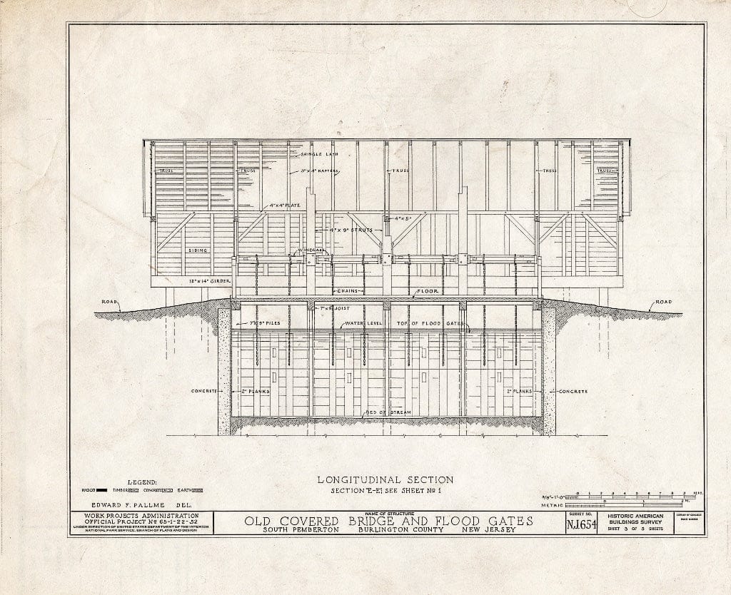 Historic Pictoric : Blueprint Longitudinal Section - Old Covered Bridg