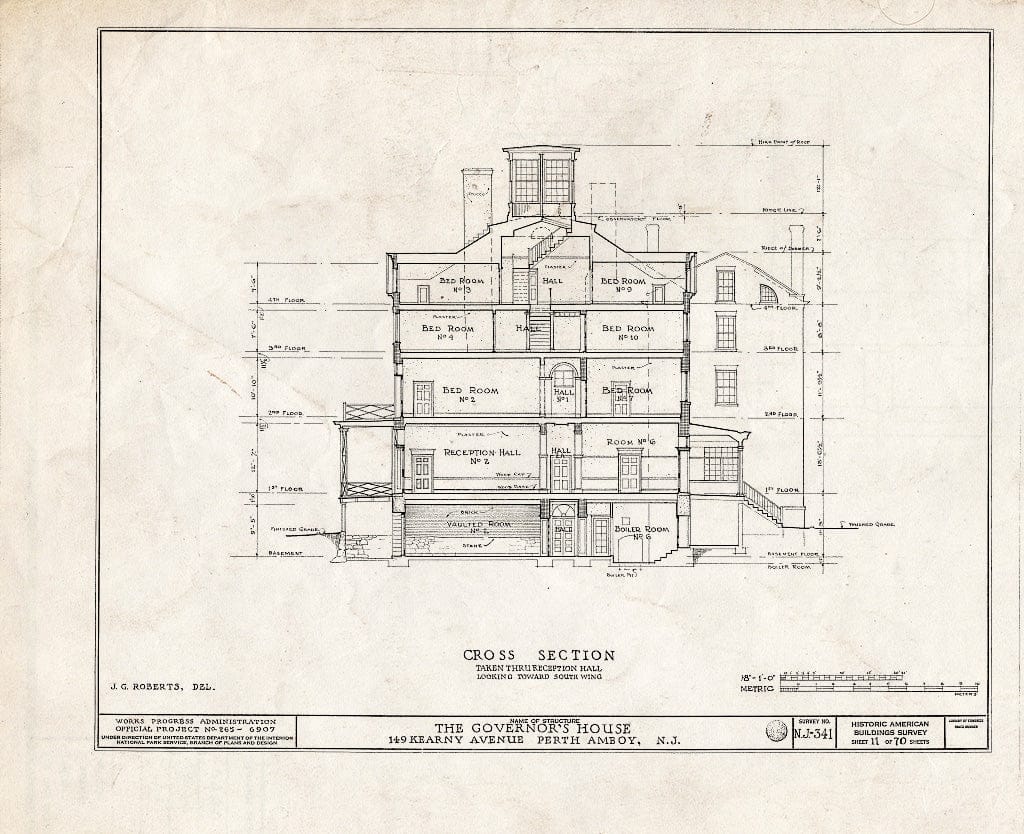 Historic Pictoric : Blueprint Cross Section, Taken Thru Reception Hall ...