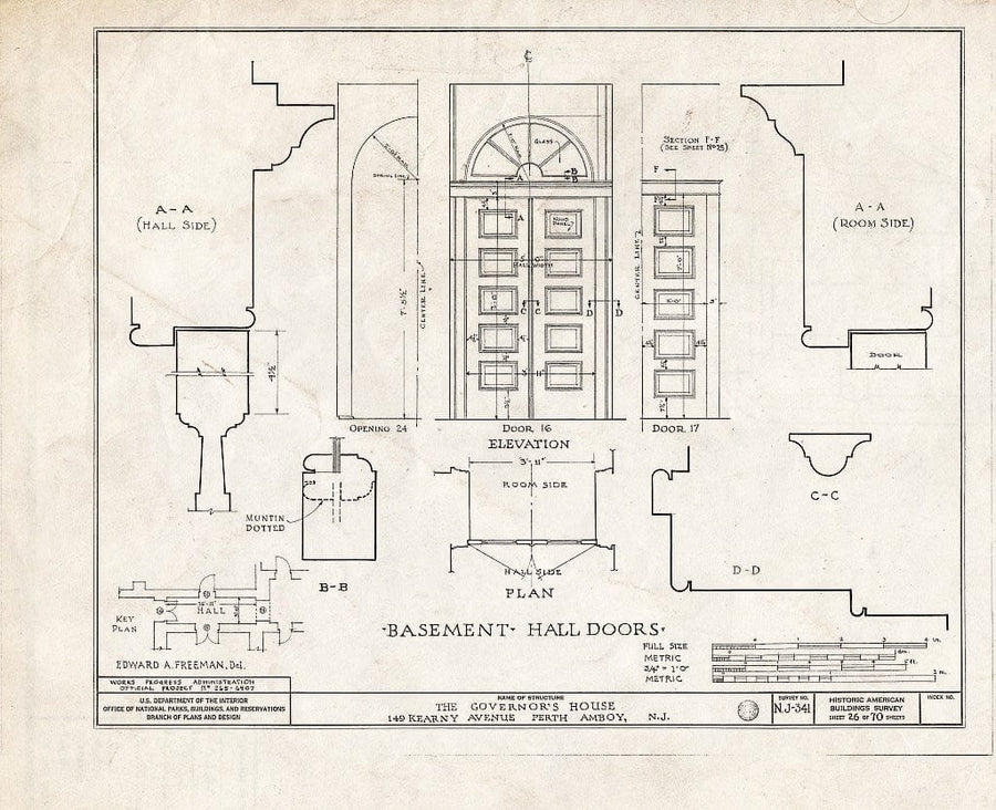 Historic Pictoric : Blueprint Basement Hall Doors - Governor's House ...