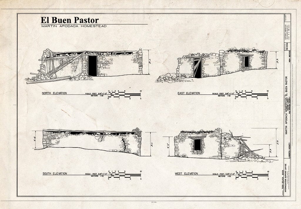 Historic Pictoric : Blueprint Elevations - Martin Apodaca Homestead, El ...
