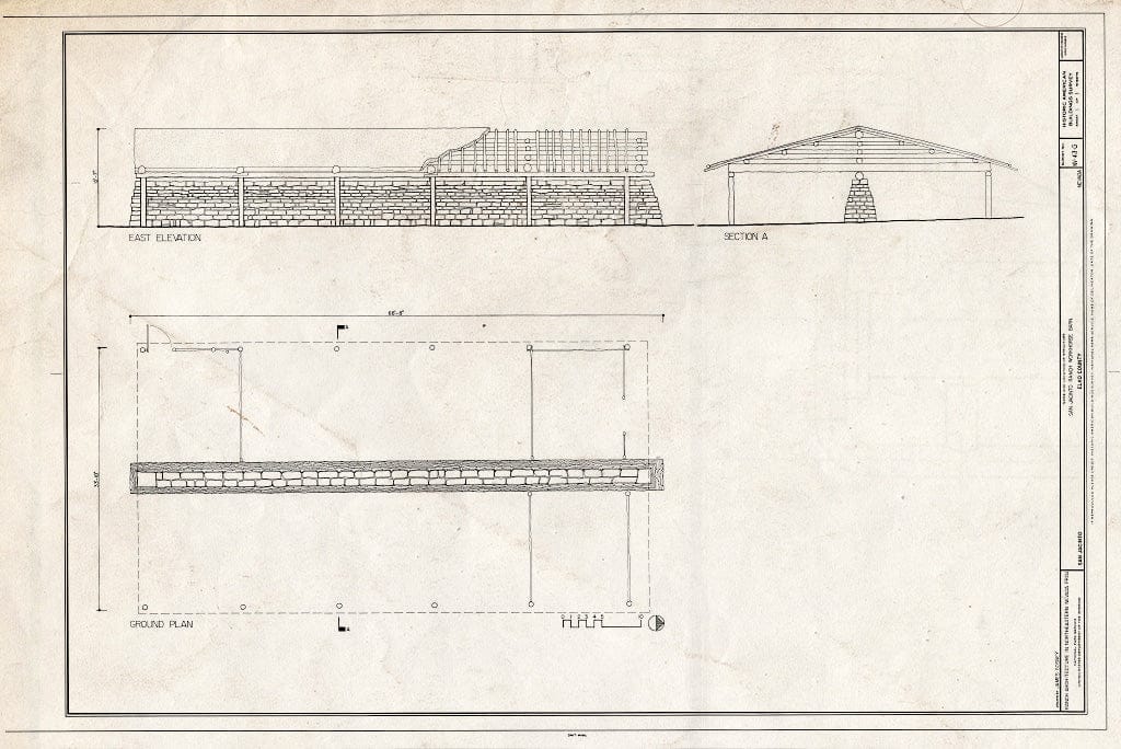 Historic Pictoric : Blueprint East Elevation, Plan, Section - San ...