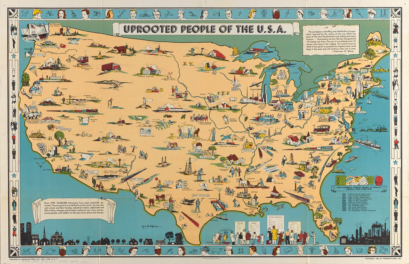Historic Wall Map : Uprooted People Of The U.S.A. 1945 - Vintage Wall ...
